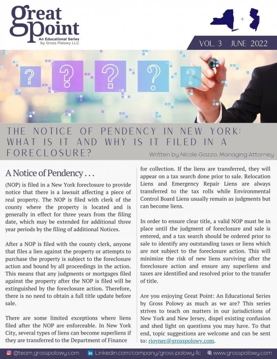 Great Point Vol. 3: The Notice of Pendency in New York - Gross Polowy